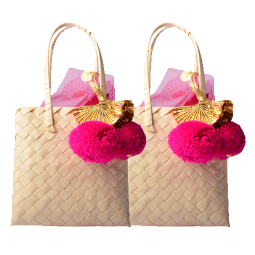 Pom Pom Tassel Cane Bags- Set of 2 – Kavya Creations